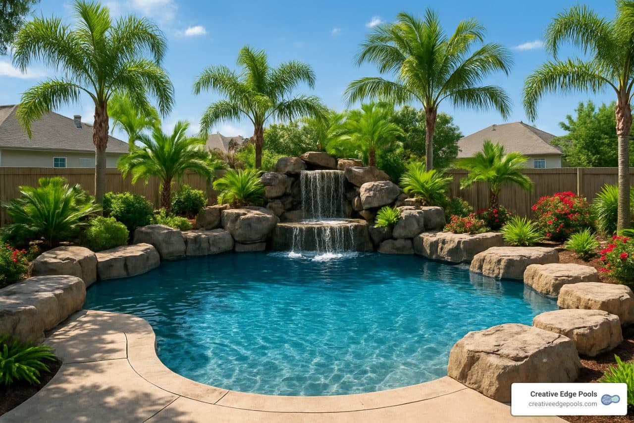 Backyard Landscape Ideas With Fake Rocks Around Inground Pool: Top 3 ...