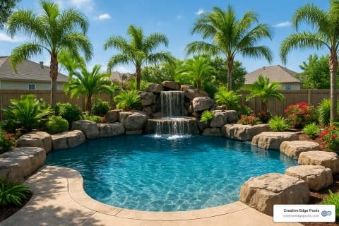 Backyard Landscape Ideas With Fake Rocks Around Inground Pool: Top 3 ...